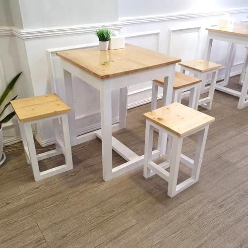 Promo meja cafe/makan restorn 2 bangku kayu jati belanda - Hitam, meja ...