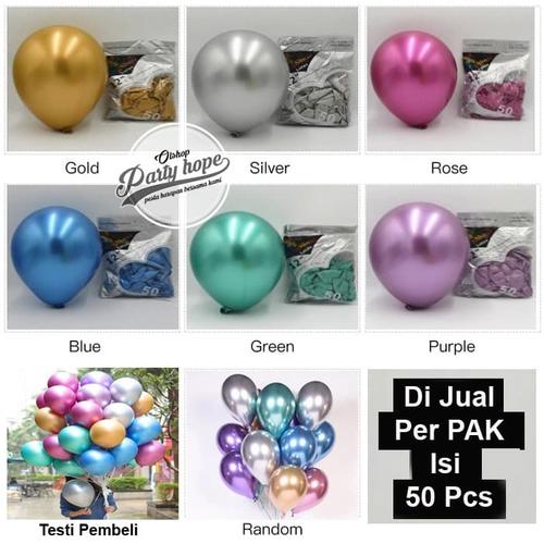 Jual Balon Latex Metalik Chrome / Metalic Balon Chrom Per Pack isi 50 ...