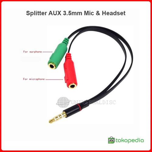 Jual Splitter Audio Kabel 3.5mm Male to 3.5mm Microphone and Headphone ...