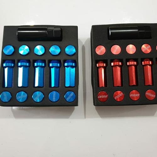 Jual baut mur roda racing rays fox merah dan biru bahan besi - Merah ...