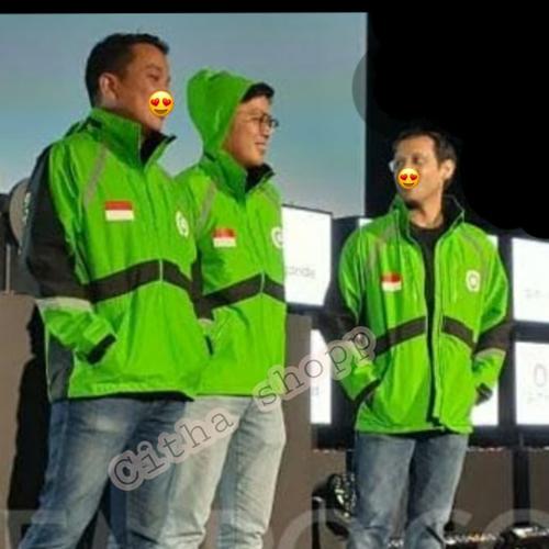 Jual Jaket gojek garuda super topi waterprof full bordil - Hijau, L ...
