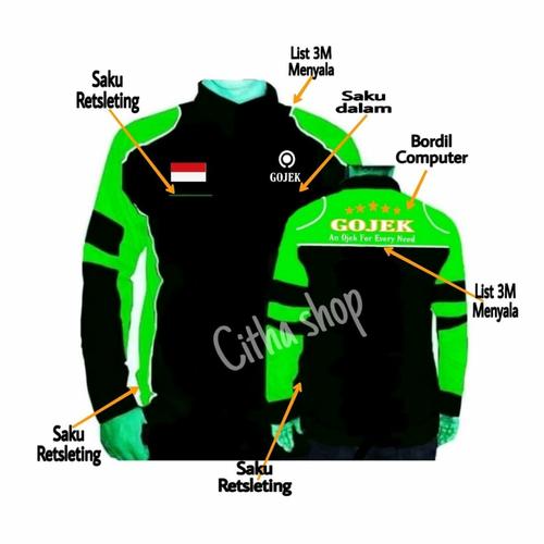 Jual jaket ojek online gojek premium logo baru dan bintang 5 waterprof ...