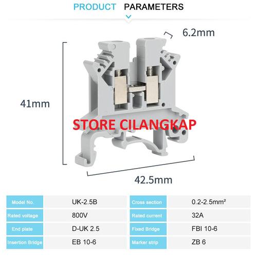 Jual Wonke Contact UK2.5B Terminal Block 2,5mm Type JUK2.5B WKDQ 42.5mm ...