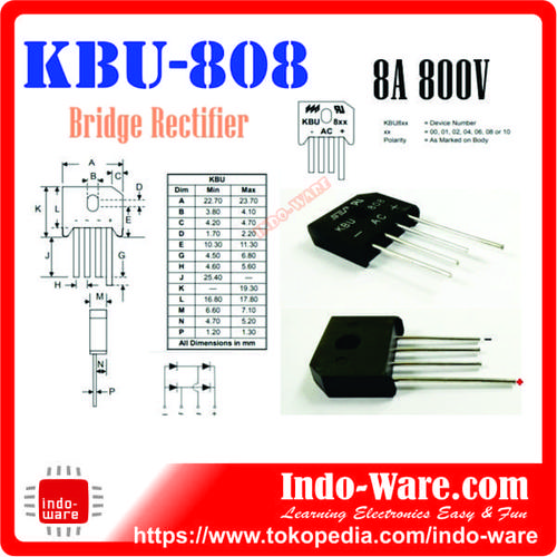 Jual KBU808 KBU-808 KBU 808 Dioda kotak Diode Bridge Rectifier 8A 800V ...
