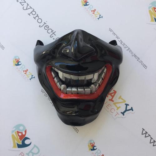 Jual Mask Topeng Kayu Cosplay Anime Half Oni Setan Jepang Halloween ...