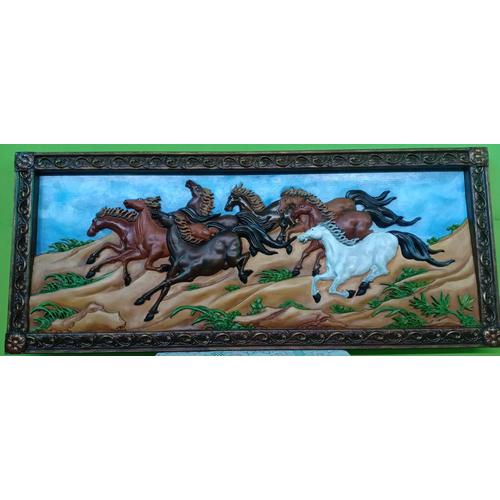 Jual Relief Ukir Kayu : KUDA Berlari (120cm x 50cm x 3.5cm) - diwarnai ...