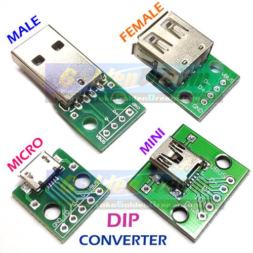 Jual DIP Adapter USB Micro Mini Female Male Converter PCB 2.54mm A B ...