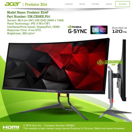 Jual ACER PREDATOR X34P Curved Gaming Monitor - 34-Inch 120Hz G-SYNC ...