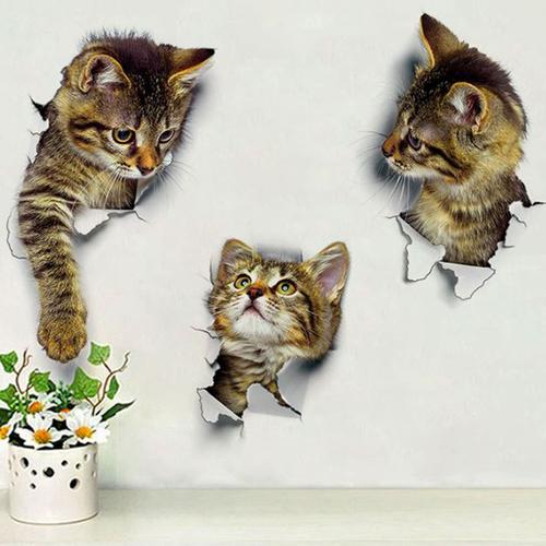 Jual stiker tembok kucing 3d decorative wall stickers aar007 - model 3 ...