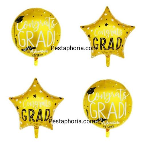 Jual Balon Foil Graduation / Wisuda Congrats Grad Warna Gold Size 45 cm ...