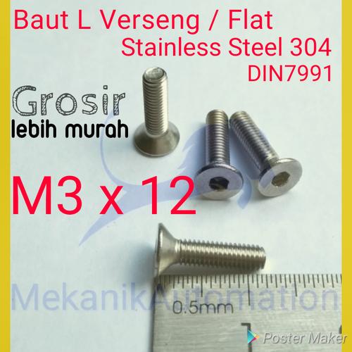 Jual Baut L Flat M3 x 12 Verseng SS304 - Jakarta Timur - Mekanikautomation | Tokopedia