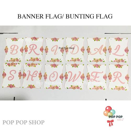 Jual Banner / Bunting Flag Bridal Shower PINK bunga Acara Wedding ...