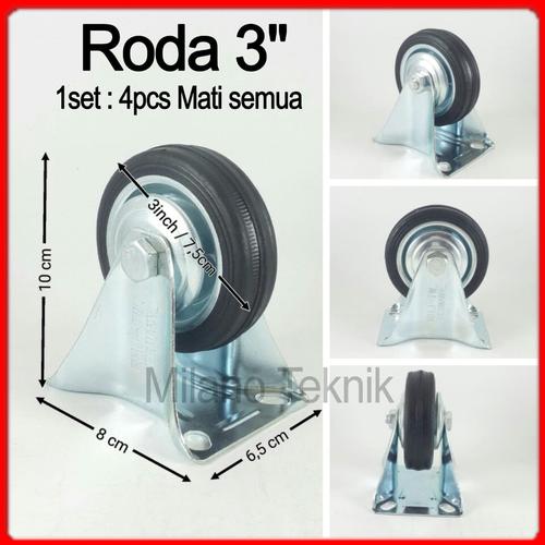 Jual Roda Troli 3" 1set(4pcs Mati) Roda karet 3inchi 3 inch etalase ...