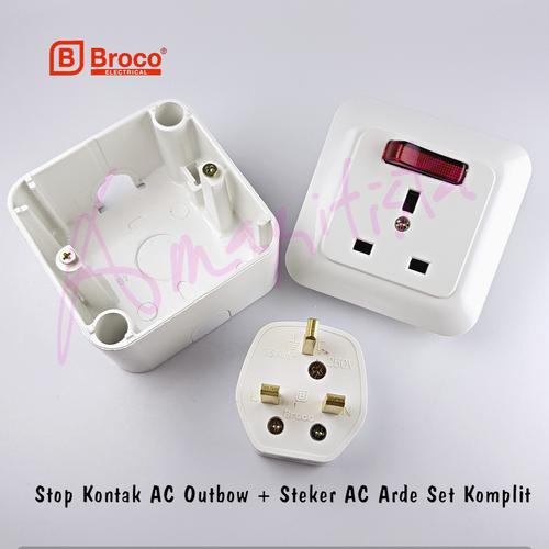 Jual Stop Kontak AC BROCO Gracio Outbow Putih + Steker AC Arde 13A 250V ...