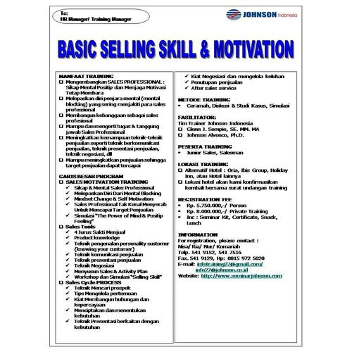 Jual Training Basic Selling Skill & Motivation - Jakarta Barat - Johnson Indonesia | Tokopedia