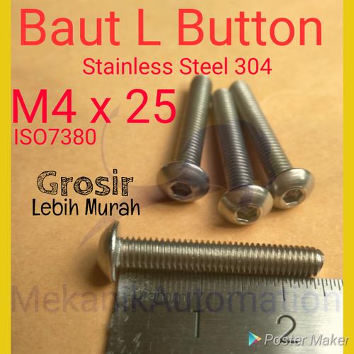 Jual Baut Button L M4 x 25 Stainless 304 Hex - Jakarta Timur - MekanikAutomation | Tokopedia