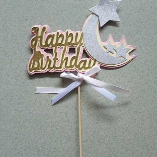Jual Cake topper happy birthday bulan bintang tusukam kue cantik murah ...