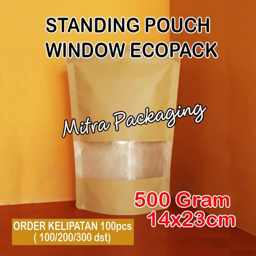 Jual Kemasan Standing Pouch Ecopack Litho Paper 500+Zipper+Window ...