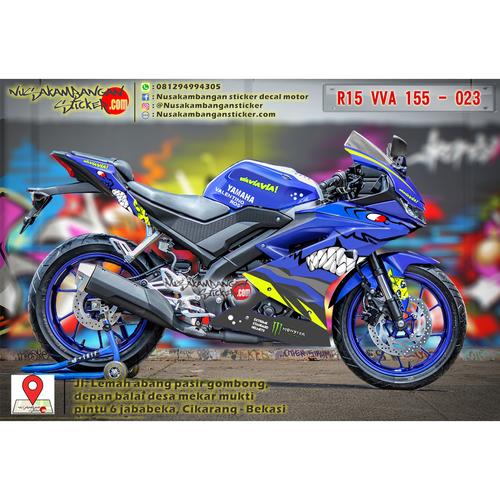 Jual Decal Motor Sticker Motor Yamaha R15 V3 VVA Shark Biru - Graftac ...