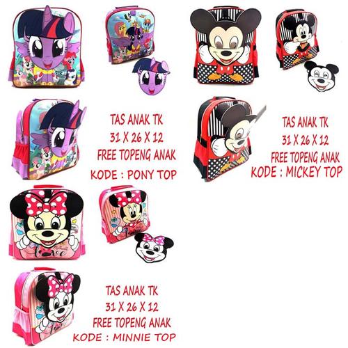 Jual Tas Ransel Sekolah ANak TK + Topeng Mickey Minnie Pony - Hitam ...