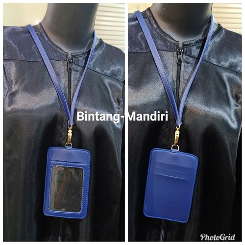 Jual Name Tag ID Card holder Biru dof 4 slot Card Tali Kulit Kwalitas ...