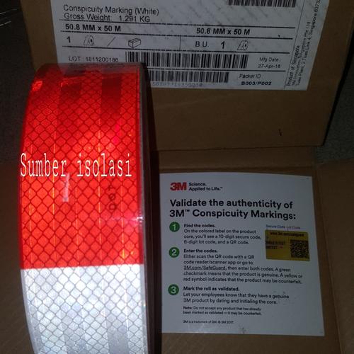 Jual 3M Scotchlite Reflective Merah-putih Stiker Ukuran 50mmx45mtr ...