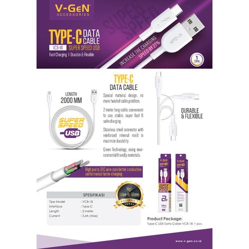 Jual Kabel Data V-GeN USB Type-C VCB-18 Fast Charging VGEN 2 Meter ...