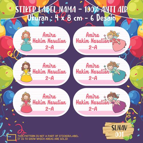 Jual sticker label nama anak kartun putri cute lucu princess girl SLNAV ...
