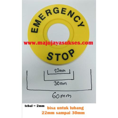 Jual EMERGENCY STOP Label Panel Bulat Round Kuning 22mm 25mm 30mm 60mm ...