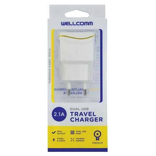 Jual TRAVEL CHARGER USB 2.1A LIST BLACK WELCOMM / CHARGER HANDPHONE ...