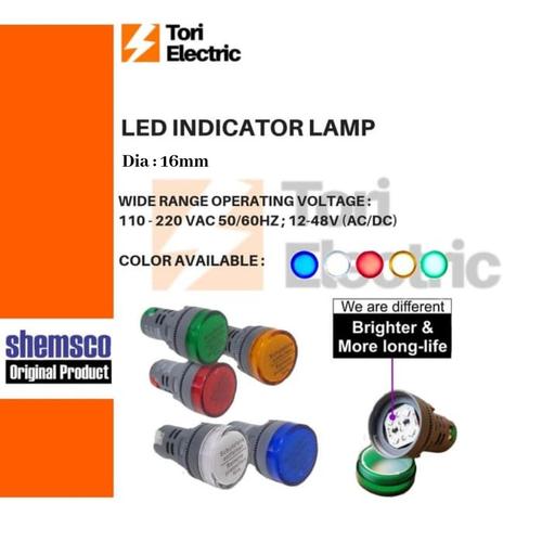 Jual SHEMSCO Pilot Lamp Indicator Lamp Lampu Indikator Panel LED 16mm ...