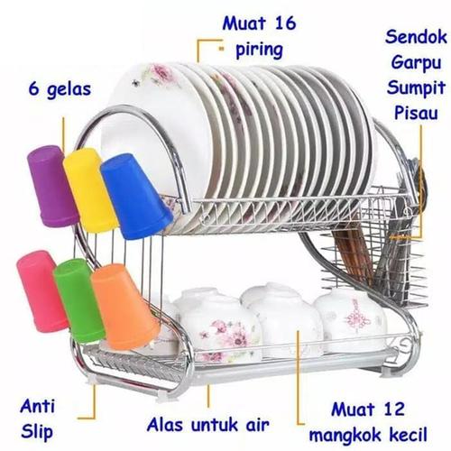 Jual Rak Piring Stainless pengering piring 2 Tingkat 2 Layer Dish ...
