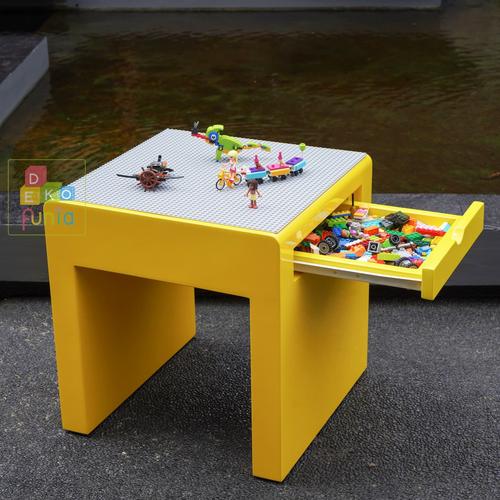 Jual Meja lego 40cm dengan baseplate + kursi penyimpanan + kotak lego ...