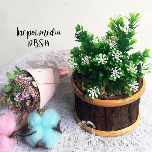 Jual Bunga mini artificial dengan pot rustic kayu/bunga plastik - Hijau ...