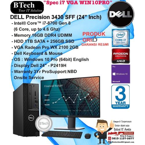Jual DELL Precision 3430 SFF Core i7-8700/16GB/1TB+256GB/VGA/W10PRO+ P2419H - Jakarta Pusat ...