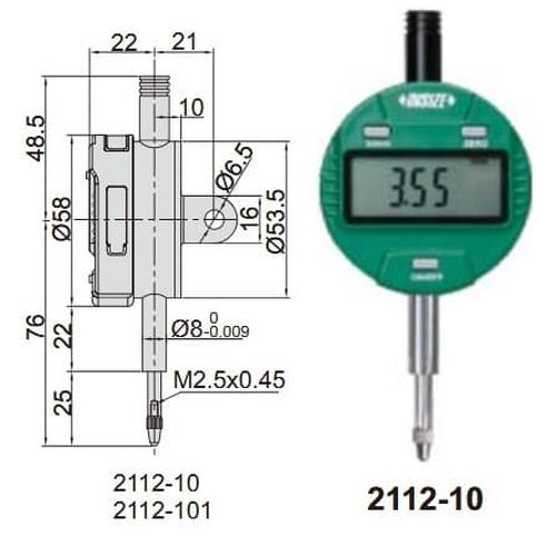 Jual Digital Indicator (flat back) 12.7mm/0.5" Insize 2112-10F ...