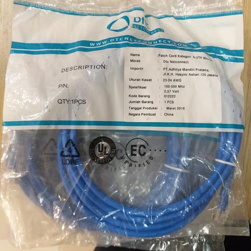 Jual Kabel Data Cat 6 (biru) 2 meter merk DTC - Jakarta Pusat ...
