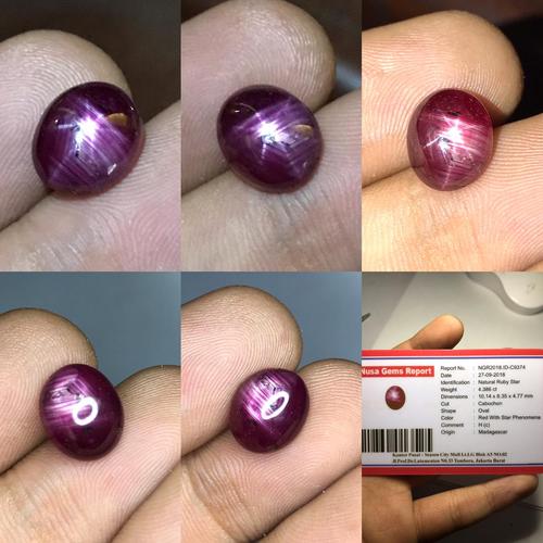 Jual Natural 4.386ct Purple Red Star Ruby warna Merah Delima Top Color ...