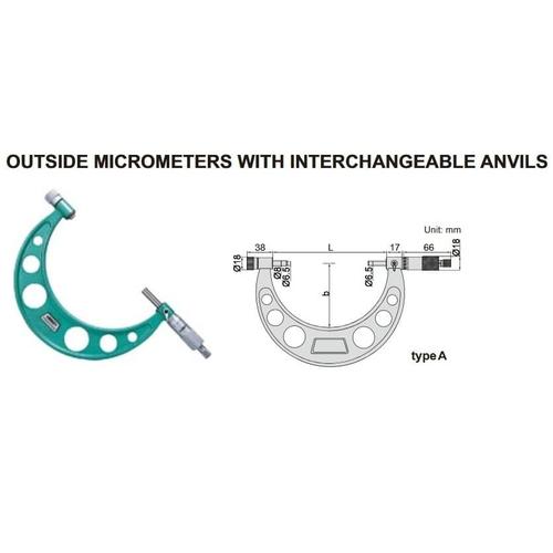 Jual Outside Micrometer W/Interchangeable Anvils 150-300mm Insize 3206 ...