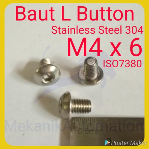 Jual Baut L Button M4 x 6 SUS304 - Jakarta Timur - Mekanikautomation | Tokopedia