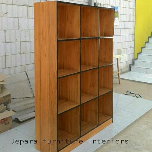Promo lemari buku, rak buku, lemari buku kayu 12 kotak costum natural ...