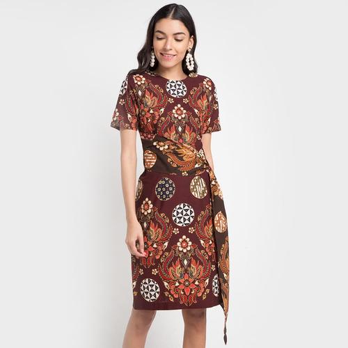 Promo Batik Semar Dress batik Halia Tambal Bulat Merah Maroon - Merah ...
