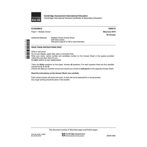 Jual IGCSE Economics 0455 May/June past papers and mark schemes 2015 ...