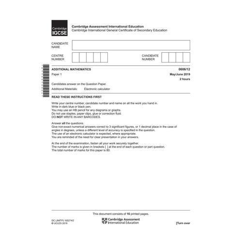 Jual IGCSE Add Math 0606 May/June past papers and mark schemes 2010 ...
