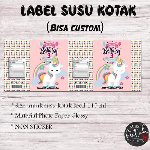 Jual Label susu kotak kecil 115ml - 125ml - bisa custom -tema unicorn ...