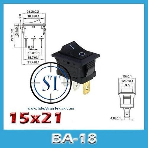 Jual BA-18 Rocker Switch Saklar 3 Pin 3 kaki 21mm x 15mm Karaoke Hitam ...