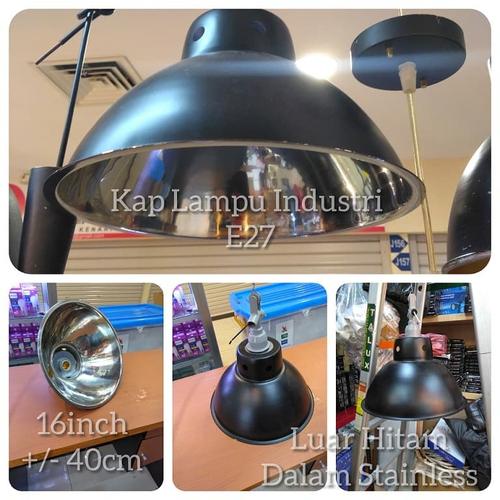 Jual Kap Lampu Gantung Industri Hitam Stainless Fitting E27 40cm 16inci - fitting outdoor ...