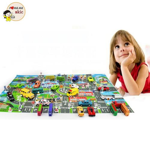 Jual Children's Car Toys 10 Cars 1 Map City Parking Map Road Map ...