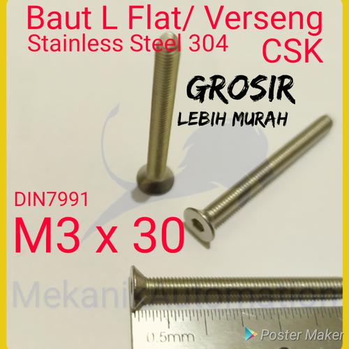 Jual Baut Verseng L M3 x 30 Flat Stainless 304 - Jakarta Timur - MekanikAutomation | Tokopedia
