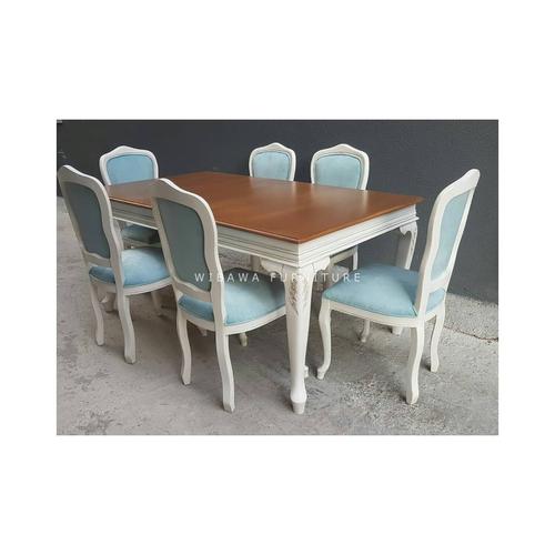 Jual Meja Makan 6 Kursi Minimalis Shabby Warna Biru Awan - Kab. Jepara ...